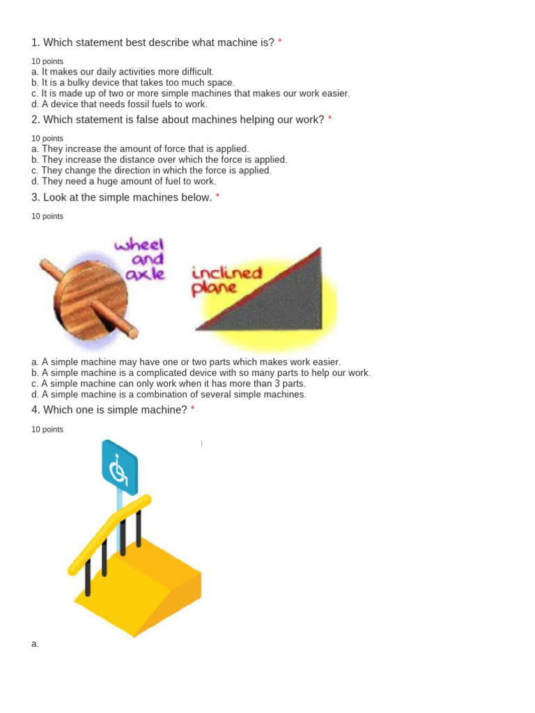 Unit 1 Simple Machine Worksheet 1 | PDF