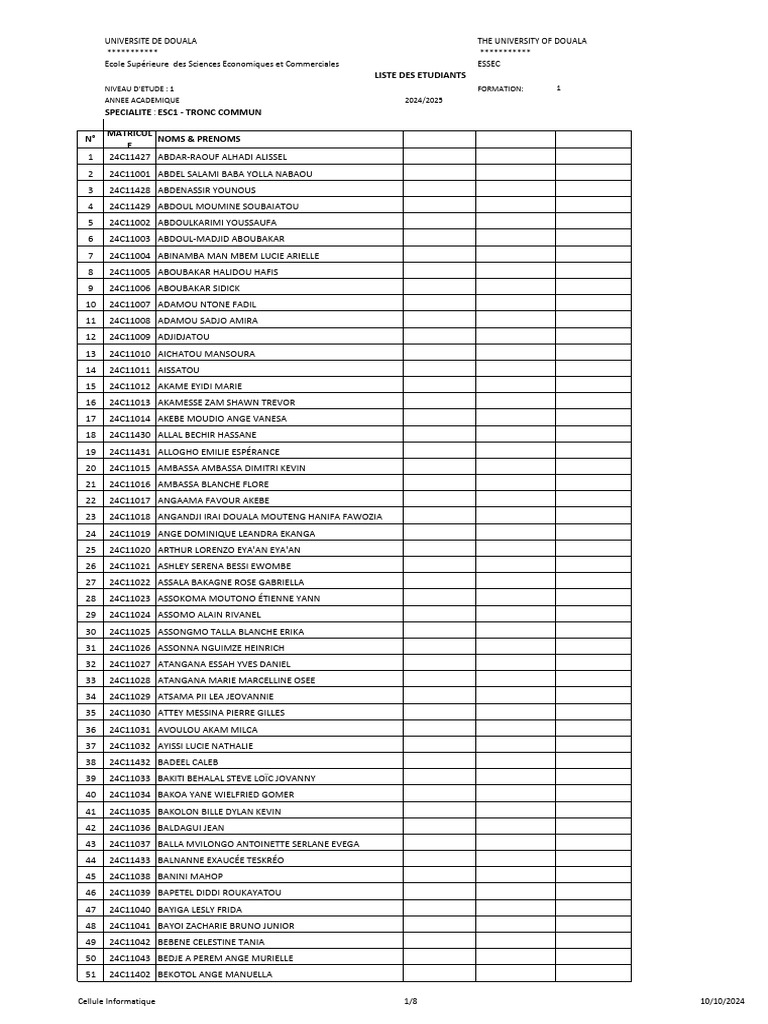 Liste de Classe Esc1 2024-2025(1) | PDF