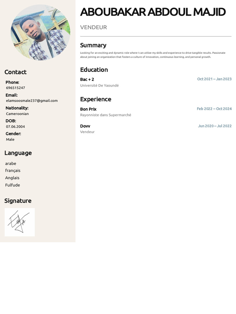 Cameroonian Sales Professional Resume | PDF