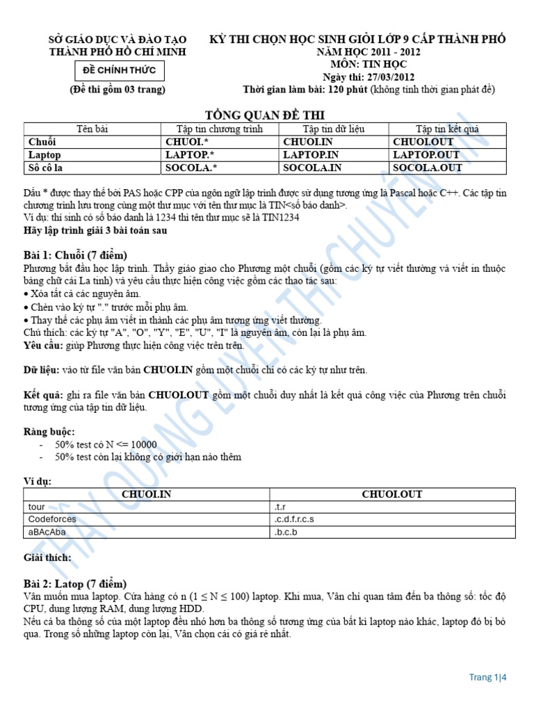 Đề thi HSG TPHCM - 1112 | PDF
