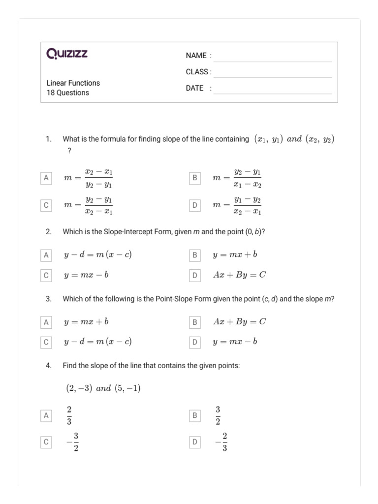 Quizizz - Linear Functions | PDF | Mathematical Objects | Equations