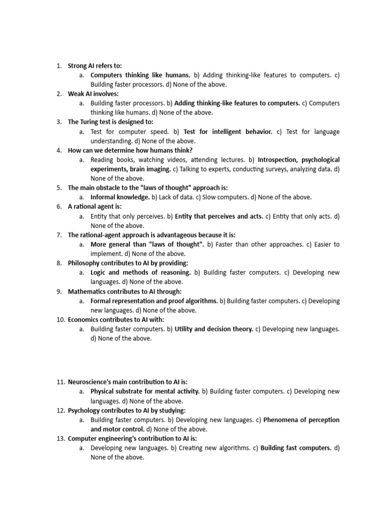 AI Concepts and Multiple Choice Questions | PDF | Artificial ...
