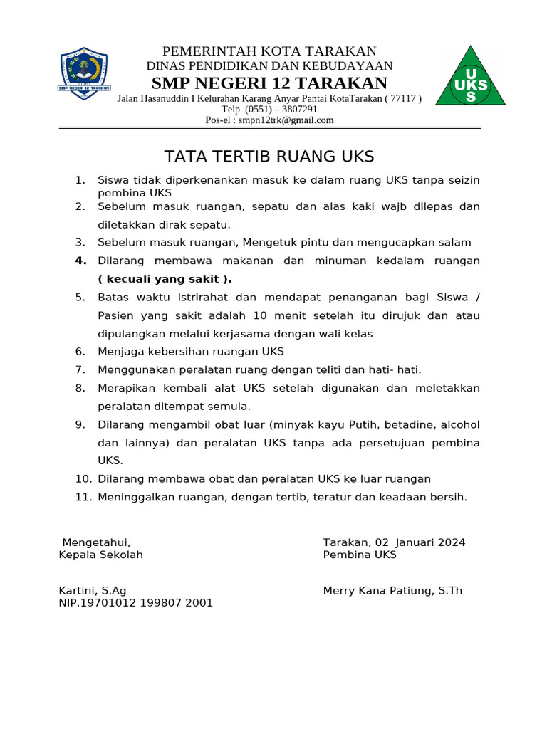 Tata Tertib Uks SMP 12 | PDF