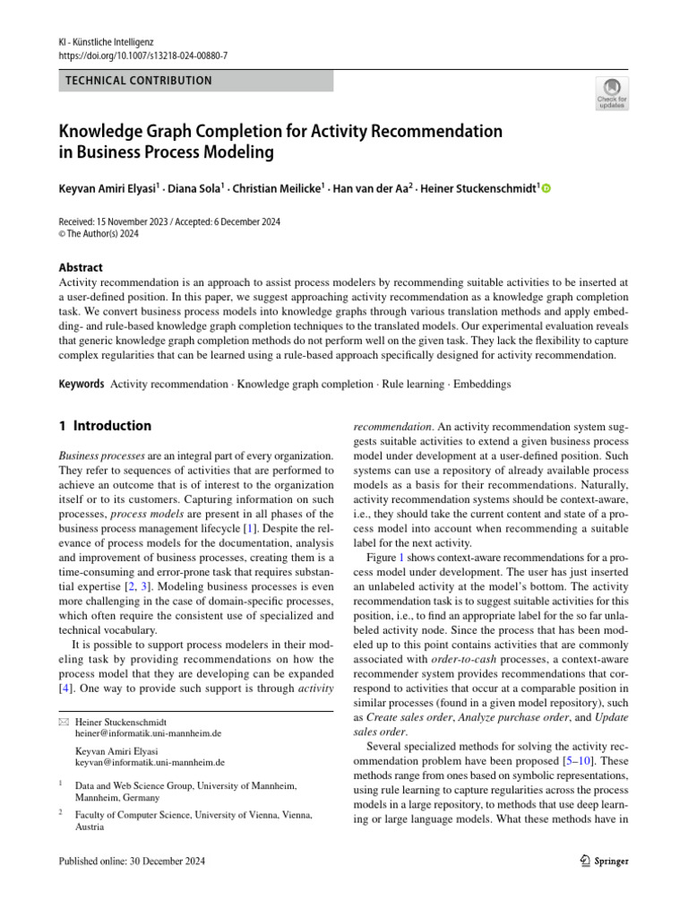 Knowledge Graph Completion For Activity Recommendation in Business Process Modeling | PDF ...