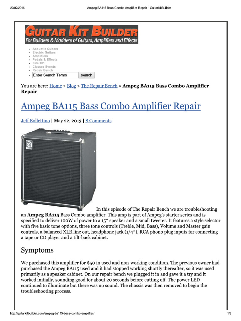 Ampeg BA115 Bass Combo Amplifier Repair - GuitarKitBuilder | PDF