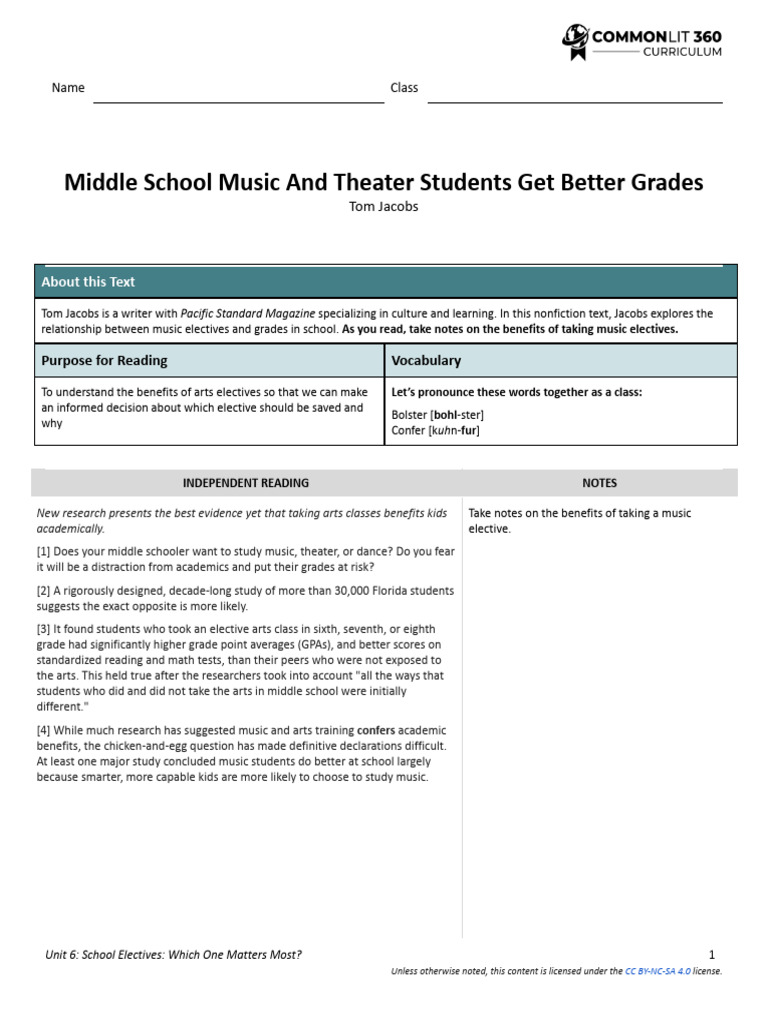 7G Unit 6 Middle School Music and Theater STUDENT COPY Ed2.0 | PDF ...