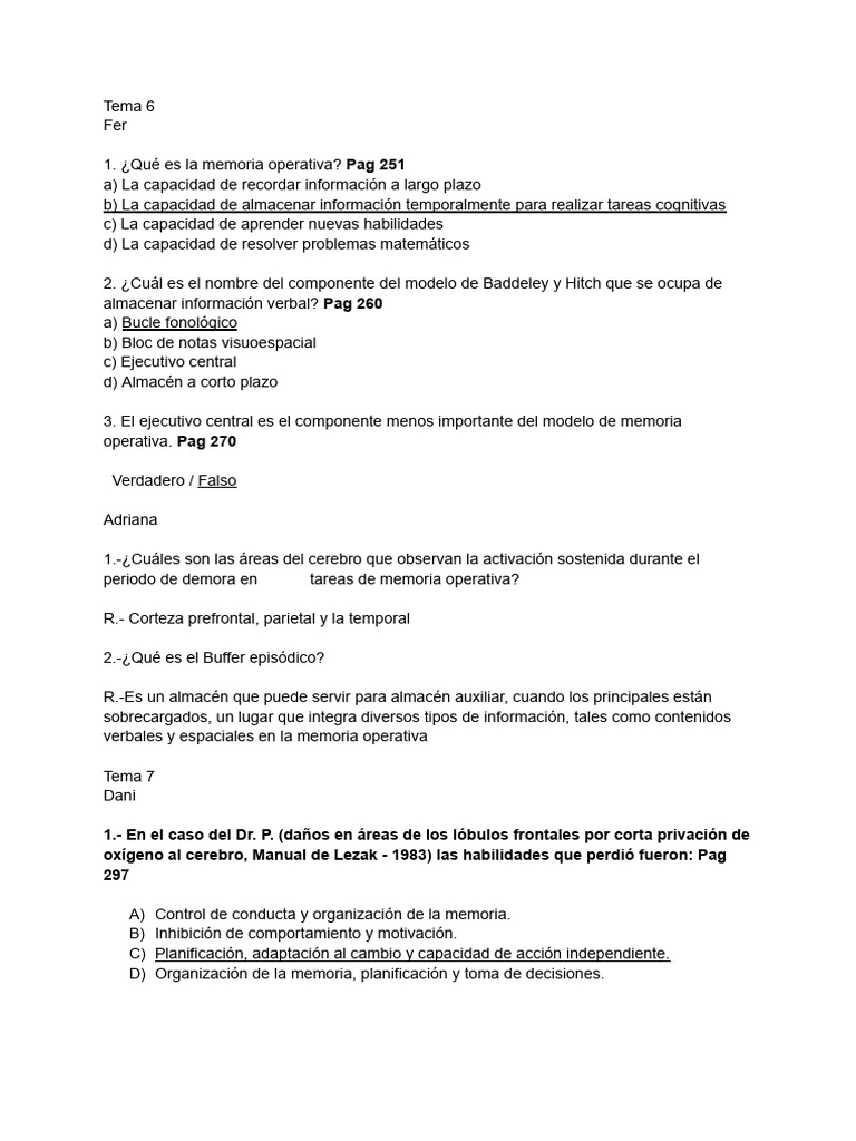 Memoria Operativa y Procesos Ejecutivos | PDF | Memoria | Corteza ...
