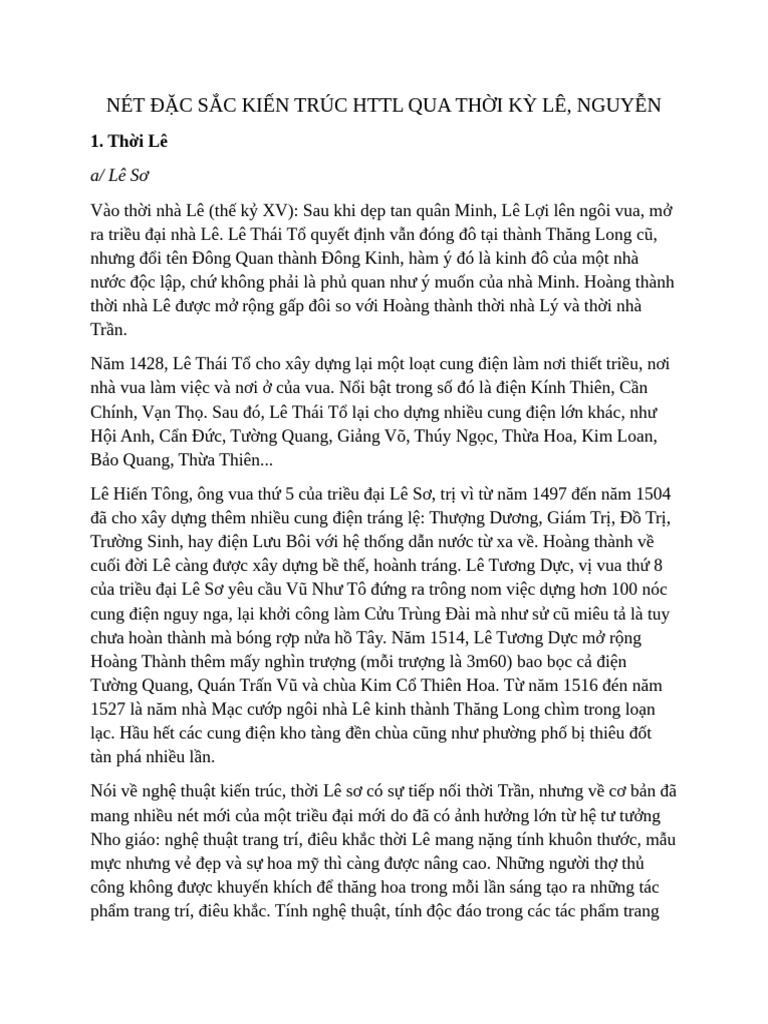 NÉT ĐẶC SẮC KIẾN TRÚC HTTL QUA THỜI KỲ LÊ | PDF