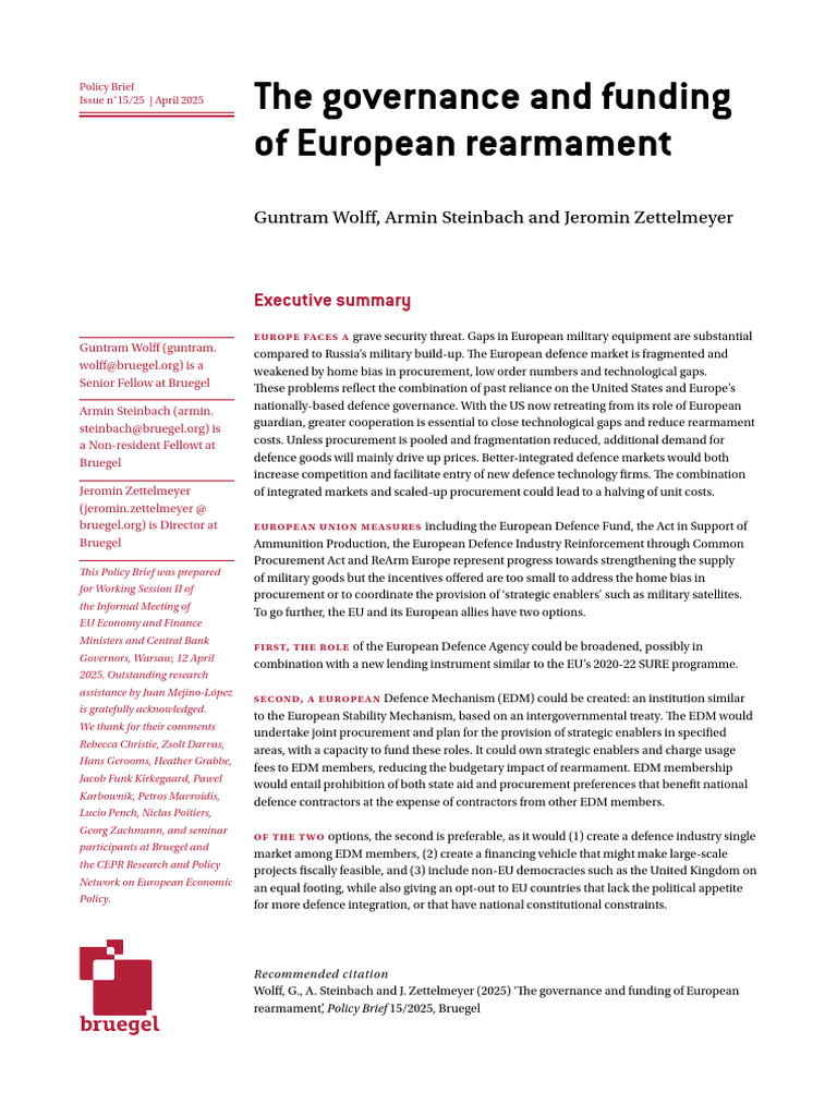 2025 The Governance and Funding of European Rearmament | PDF | European ...