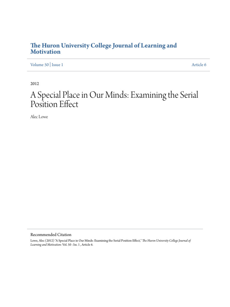 Serial Position Effect Reference Article | PDF | Recall (Memory ...