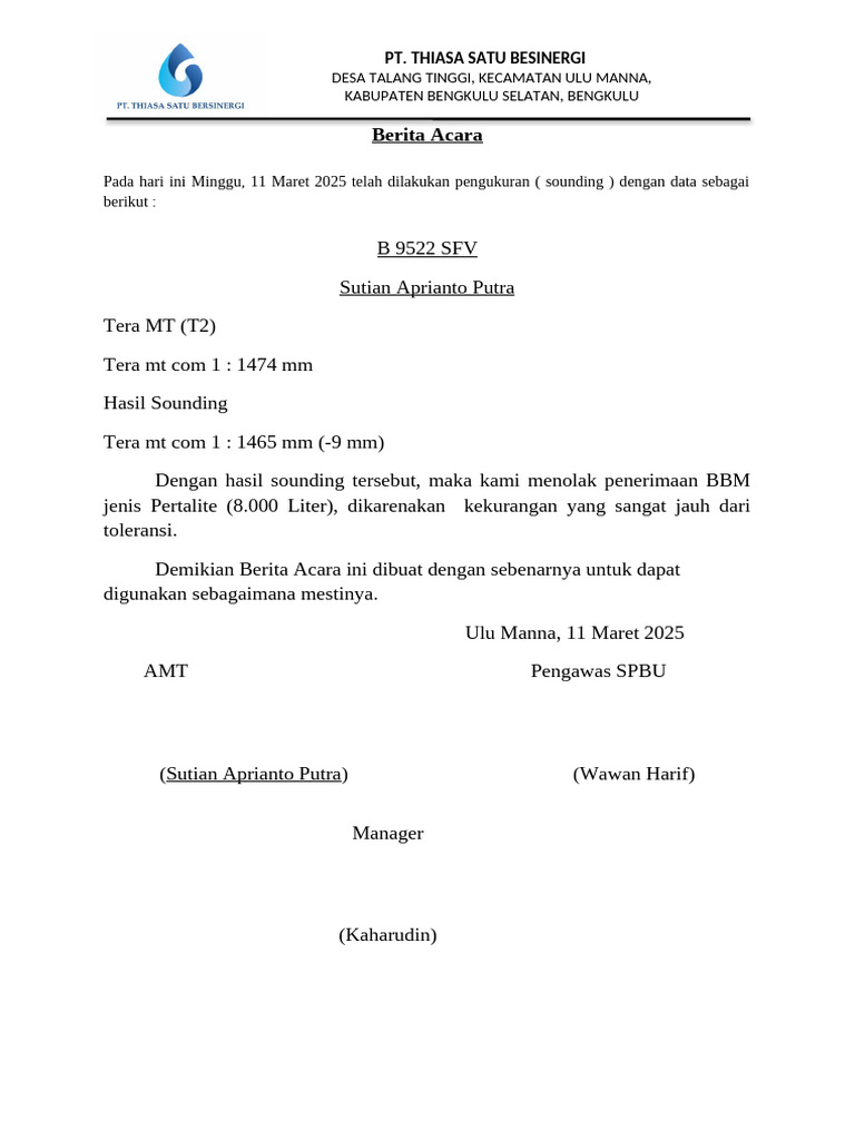 Form Keberatan Penerimaan BBM Pertalite maret | PDF