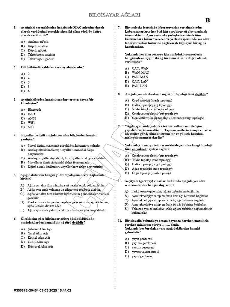 Bilgisayar Agları Vize | PDF