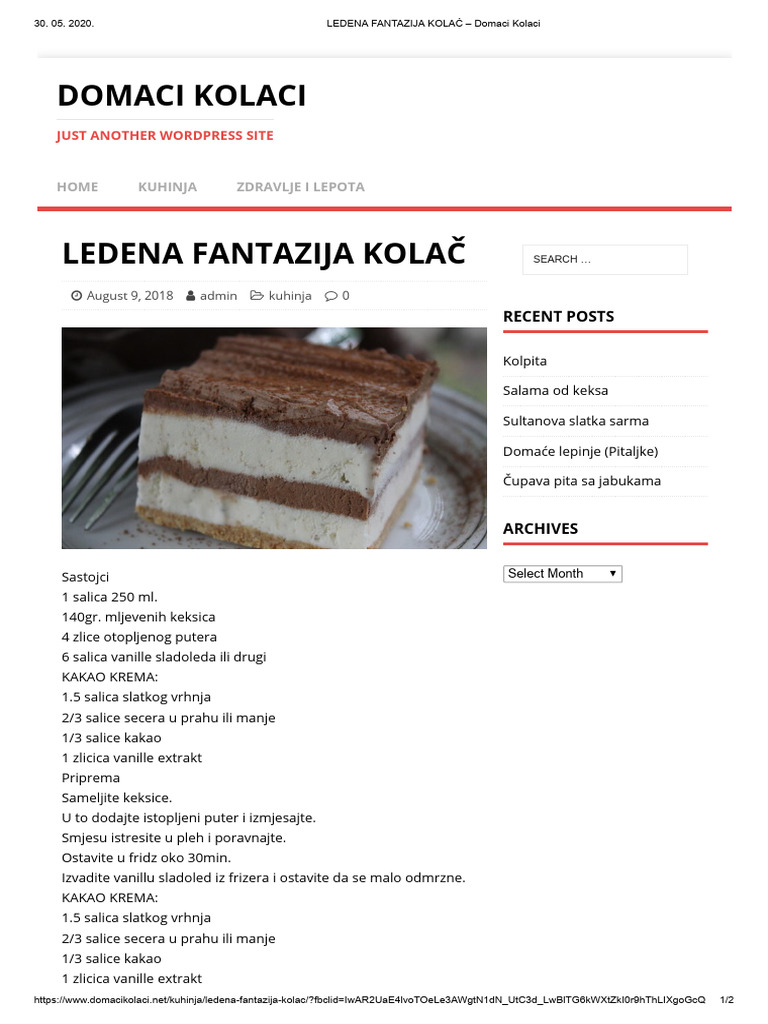 LEDENA FANTAZIJA KOLAČ – Domaci Kolaci | PDF