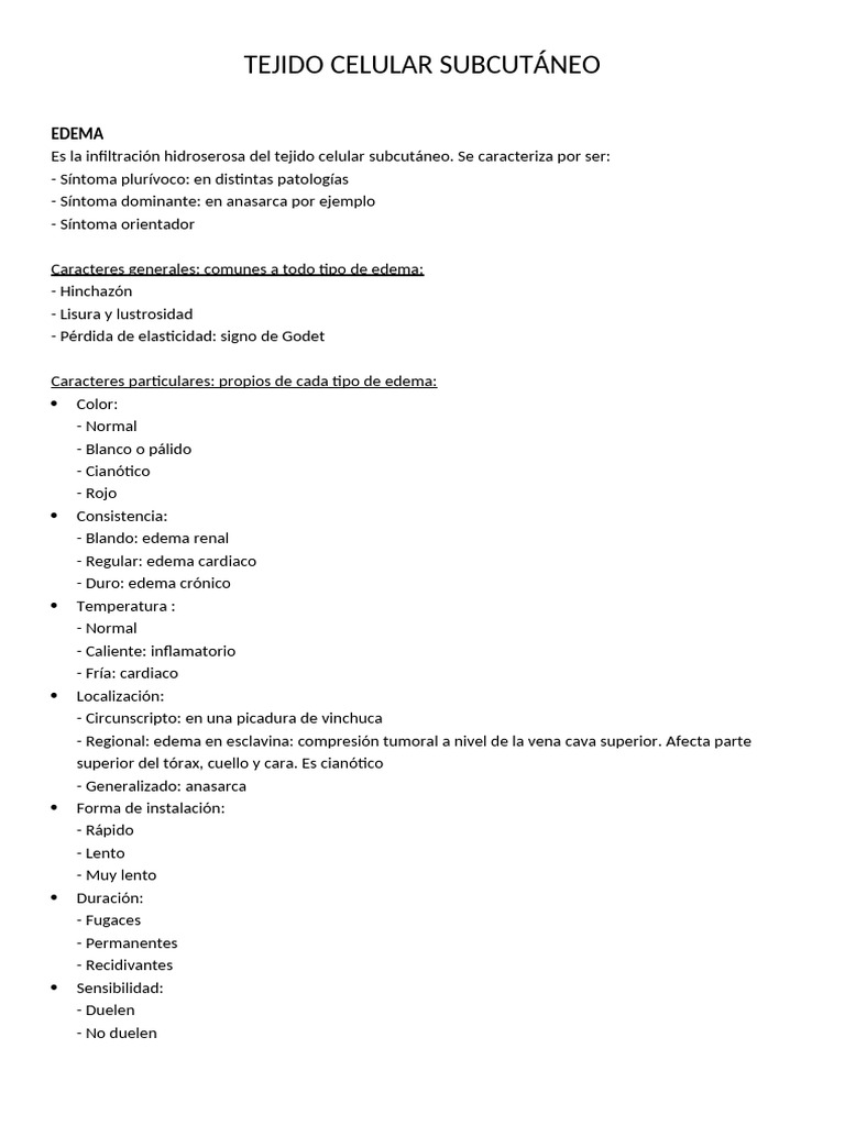 Tipos y características del edema subcutáneo | PDF | Edema ...