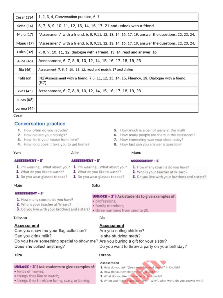 Conversation Practice Assessments | PDF