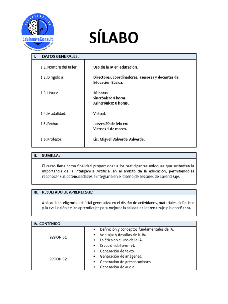 SÍLABO | PDF | Inteligencia artificial | Inteligencia (IA) y semántica