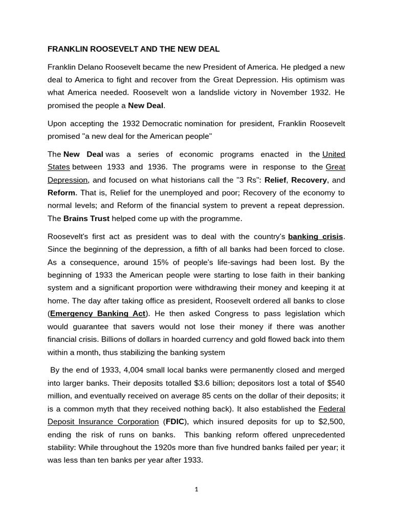 Franklin Roosevelt and The New Deal | PDF | New Deal | Franklin D ...