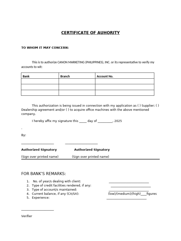 Certificate of Authority for Verification | PDF