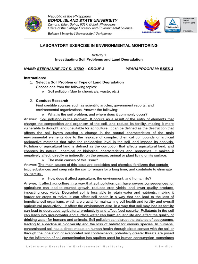 UTBO-ANSWER ES8-Laboratory-Activity-1 | PDF | Soil | Agriculture
