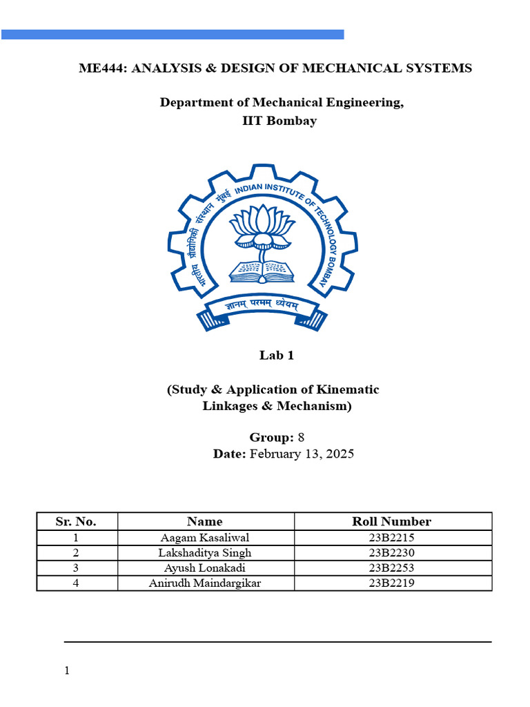 ME444 Lab1 Report Group 8 Final | PDF | Kinematics | Mechanical Engineering