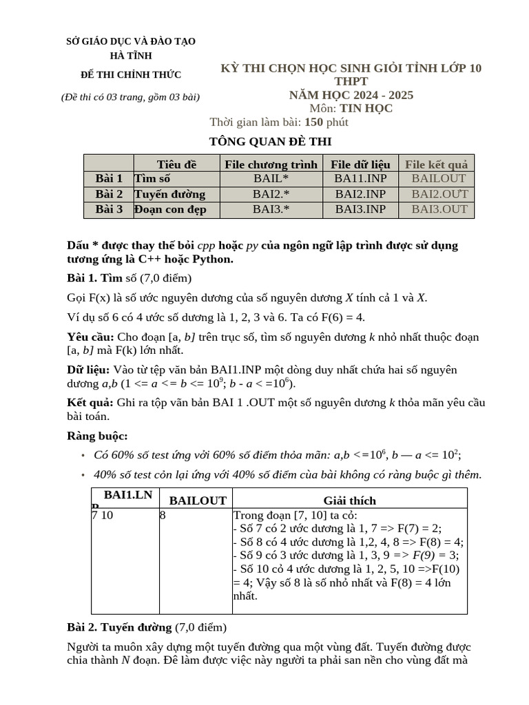 De Thi HSG 10 Ha Tinh | PDF