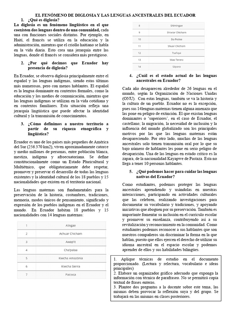¿Qué Es La Diglosia? | PDF | Lengua española | Ecuador