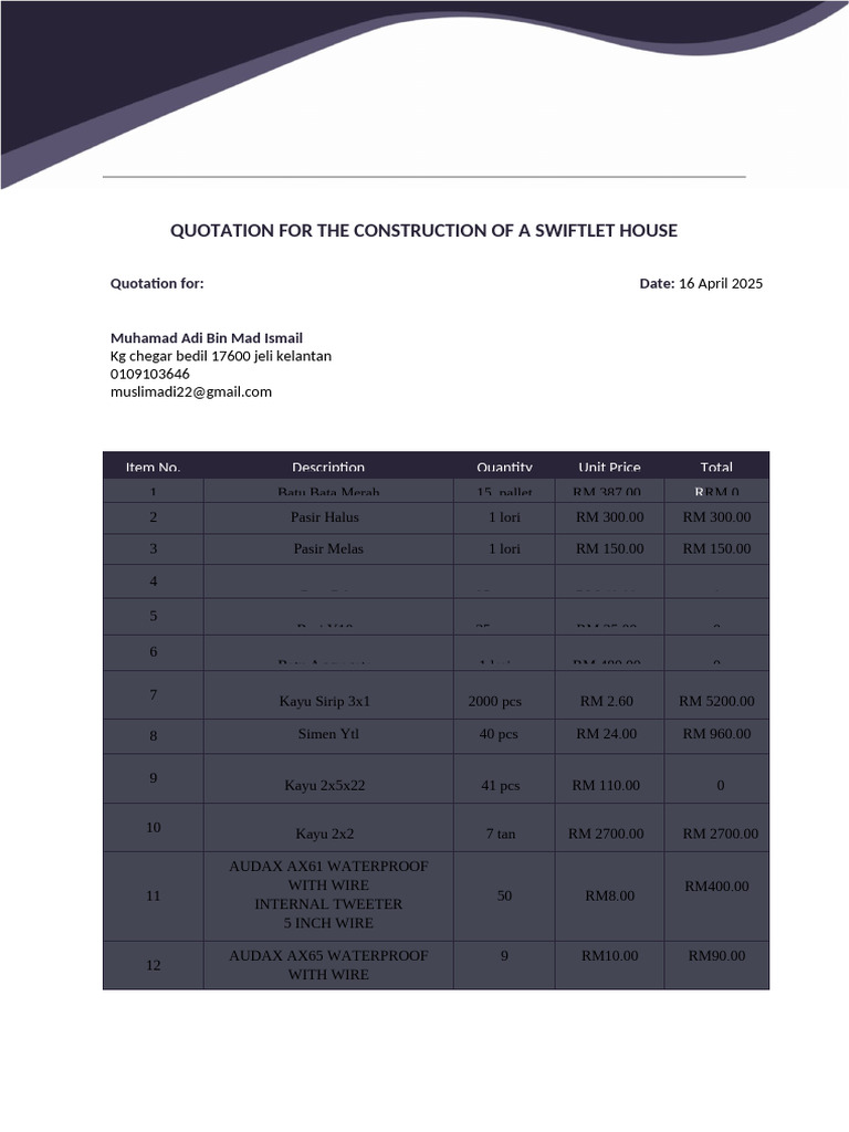 Quotation ADI ISMAIL | PDF