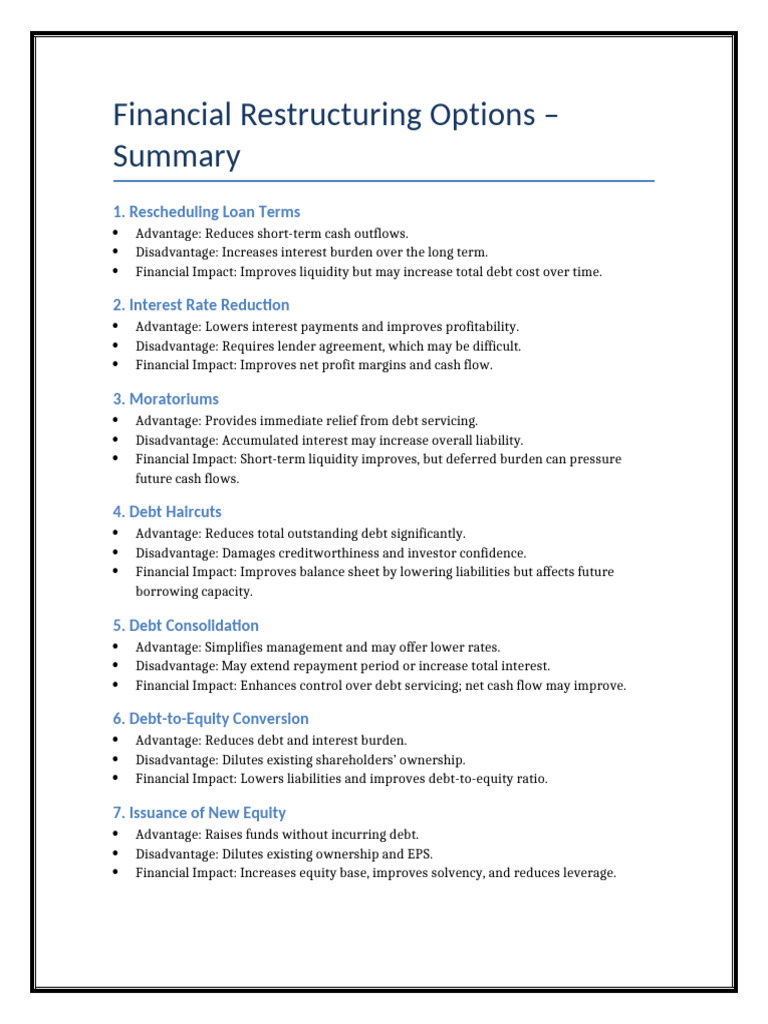 Financial Restructuring Strategies Explained | PDF | Equity (Finance ...