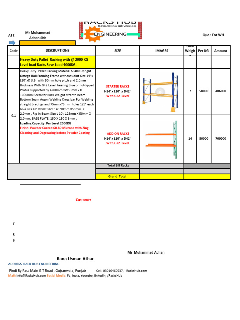 Muhammad Adnan #1036 Pallet Racks Quotations | PDF | Industrial Processes