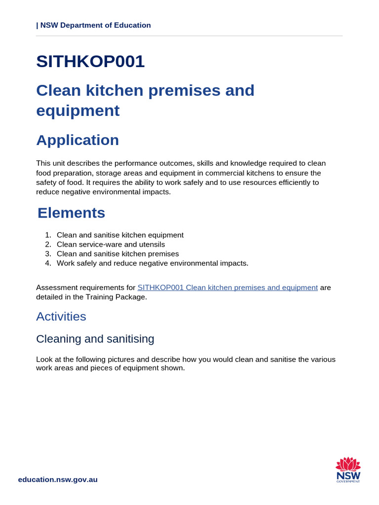 SITHKOP001 Clean Kitchen Premises and Equipment | PDF | Corrosion ...