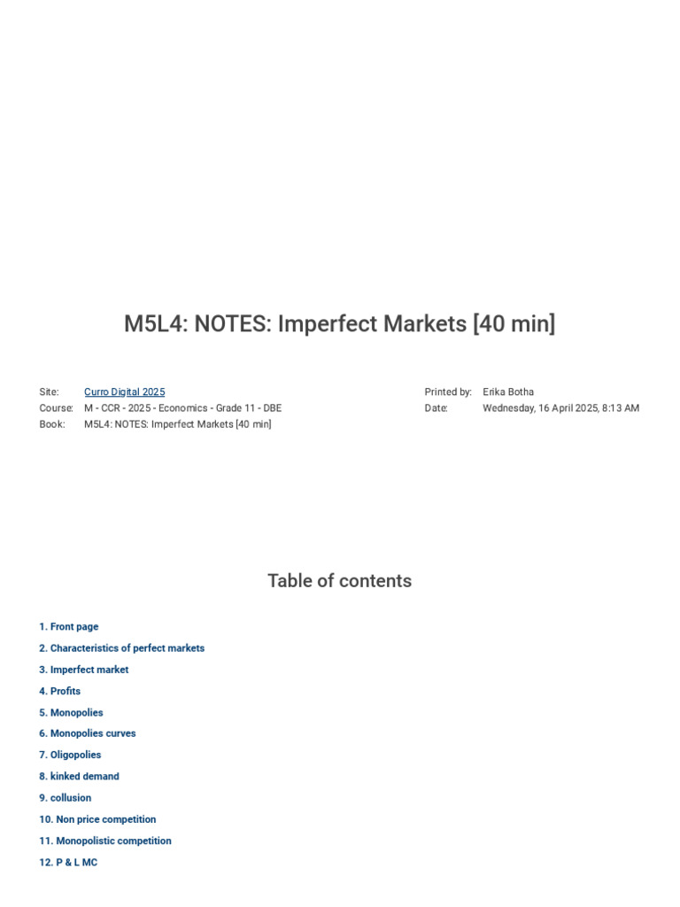 M5L4 - NOTES - Imperfect Markets (40 Min) - Curro Digital 2025 | PDF