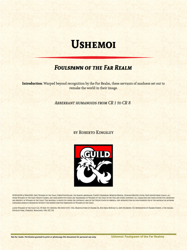 Ushemoi - Foulspawn of The Far Realm (5e) | PDF | Wizards Of The Coast ...