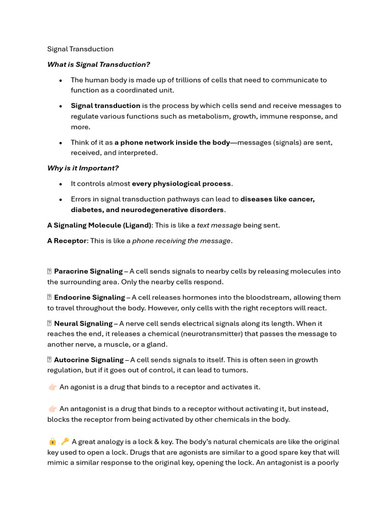 Signal Transduction Notes | PDF | Cell Signaling | Receptor (Biochemistry)