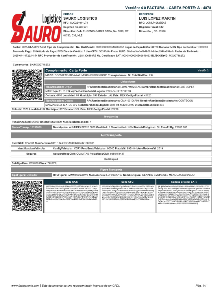 Carta Porte Bkmxo0748272 | PDF