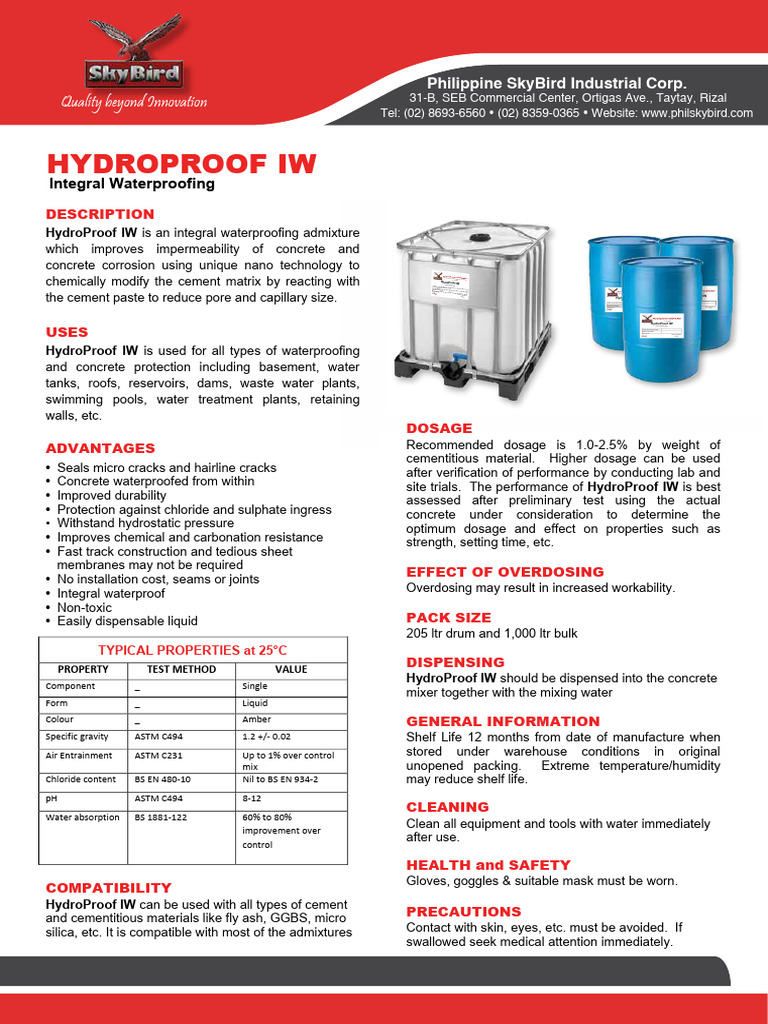 Hydroproof IW | PDF | Concrete | Cement