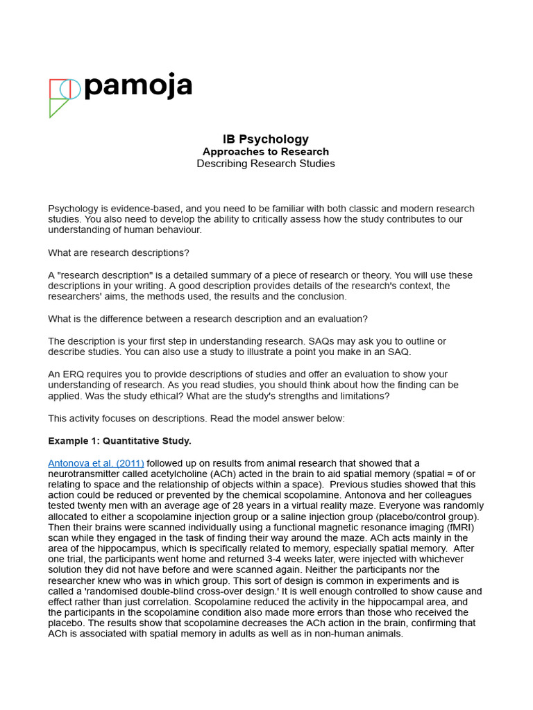 Research Study Descriptions in IB Psychology | PDF | Hippocampus | Memory