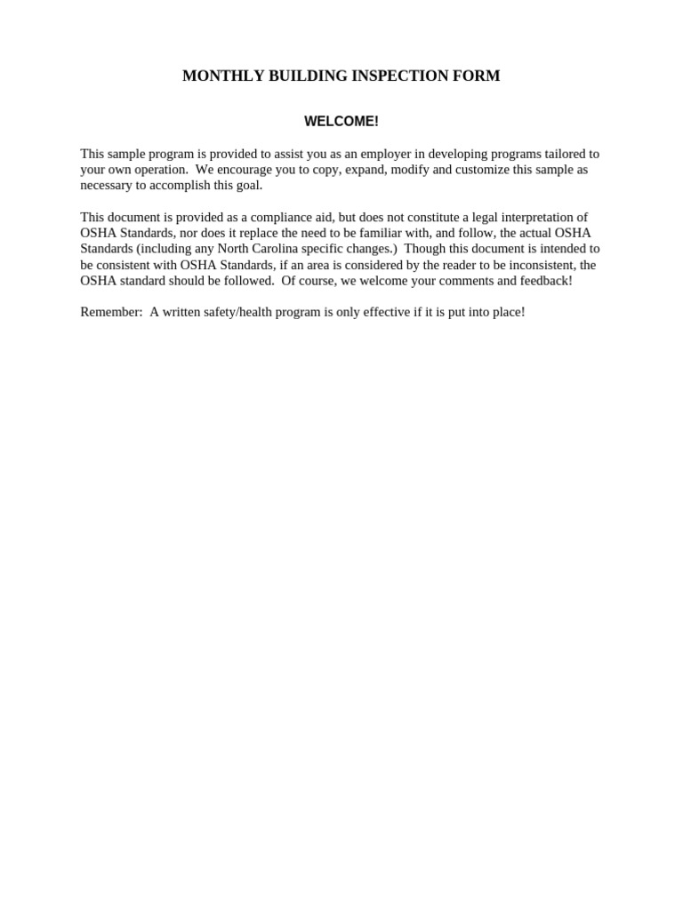 Monthly Building Inspection | PDF | Safety