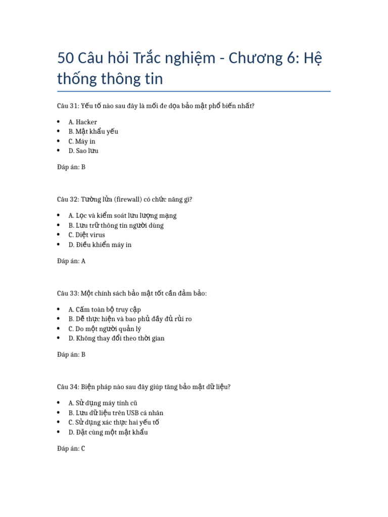 50 Cau Trac Nghiem HTTT | PDF