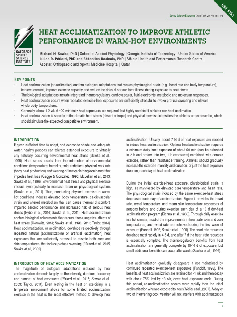 Heat Acclimatization to Improve Athletic Performance in Warm-Hot ...