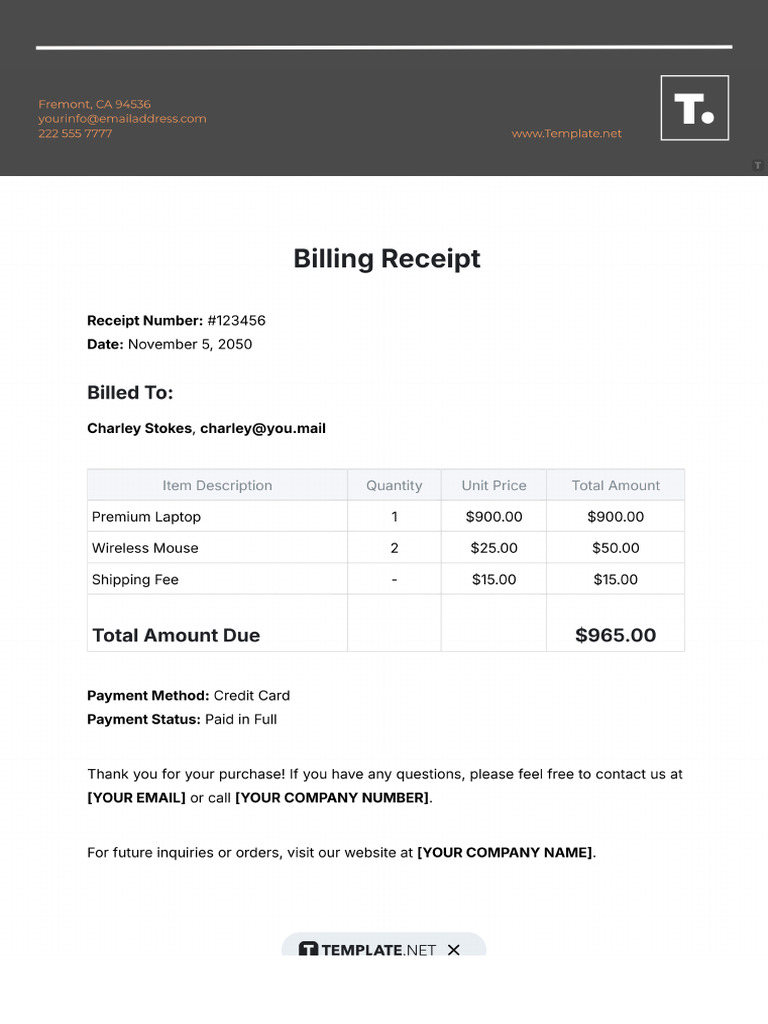 Billing Receipt Template | PDF
