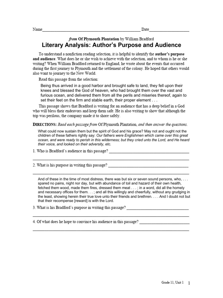 Lit Analysis - Author's Purpose and Audience | PDF | Religious Belief ...