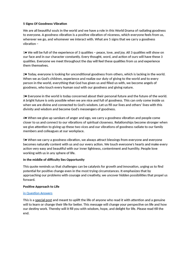 5 Signs of Goodness Vibration | PDF