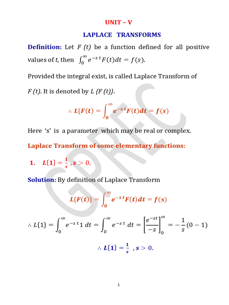 Laplace Transforms: Definitions & Examples | PDF | Laplace Transform ...