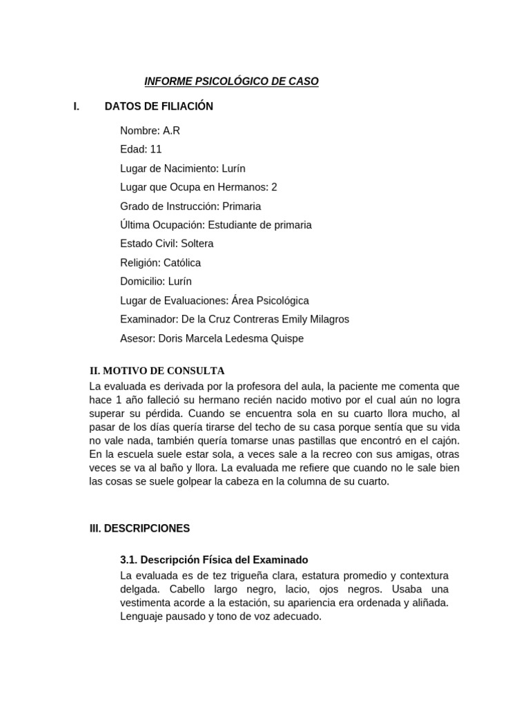 Caso Psicologico Alisosn | PDF | Trastorno depresivo mayor | Depresión (estado de ánimo)