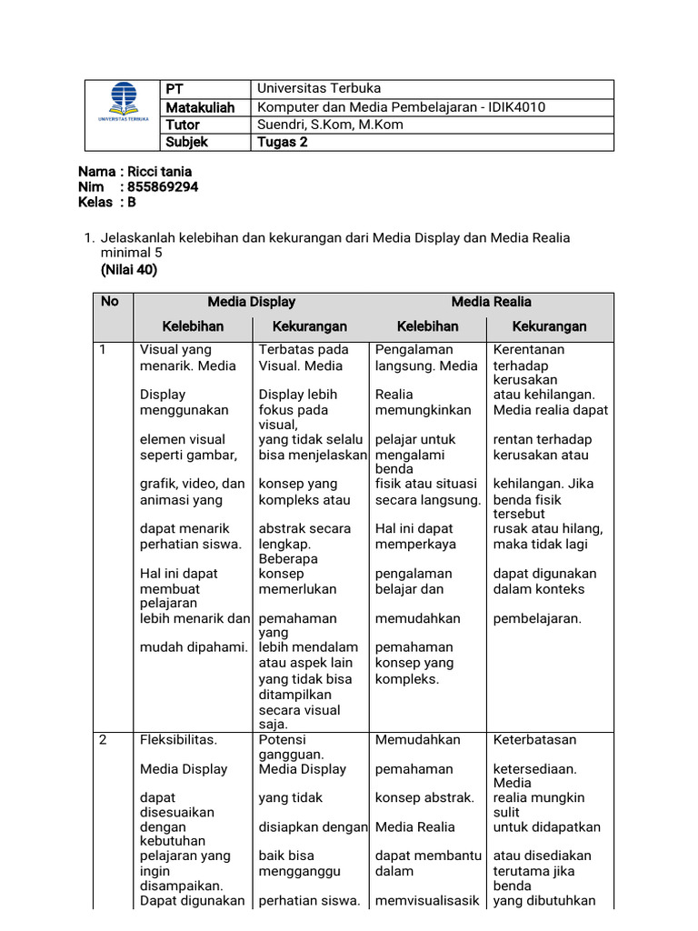 TT 2 KOMPUTER Ricci tania | PDF