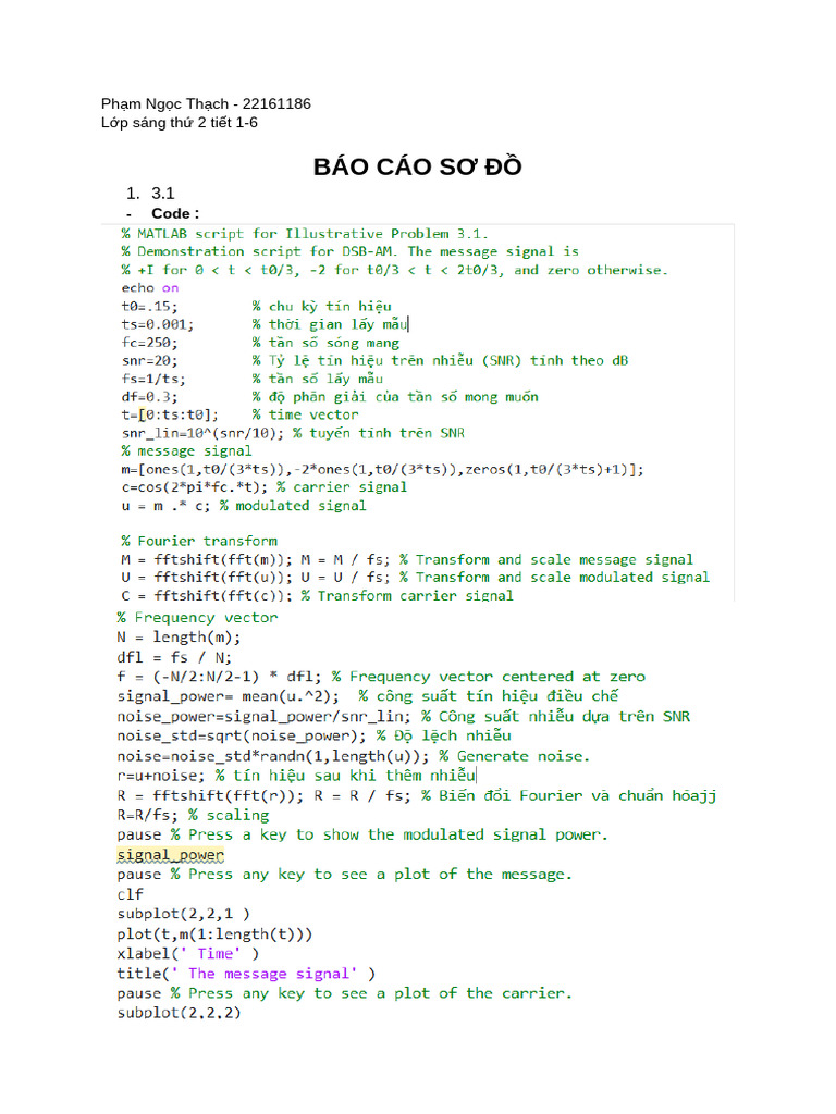 Mô phỏng Hệ thống DSB-AM Dùng Matlab | PDF
