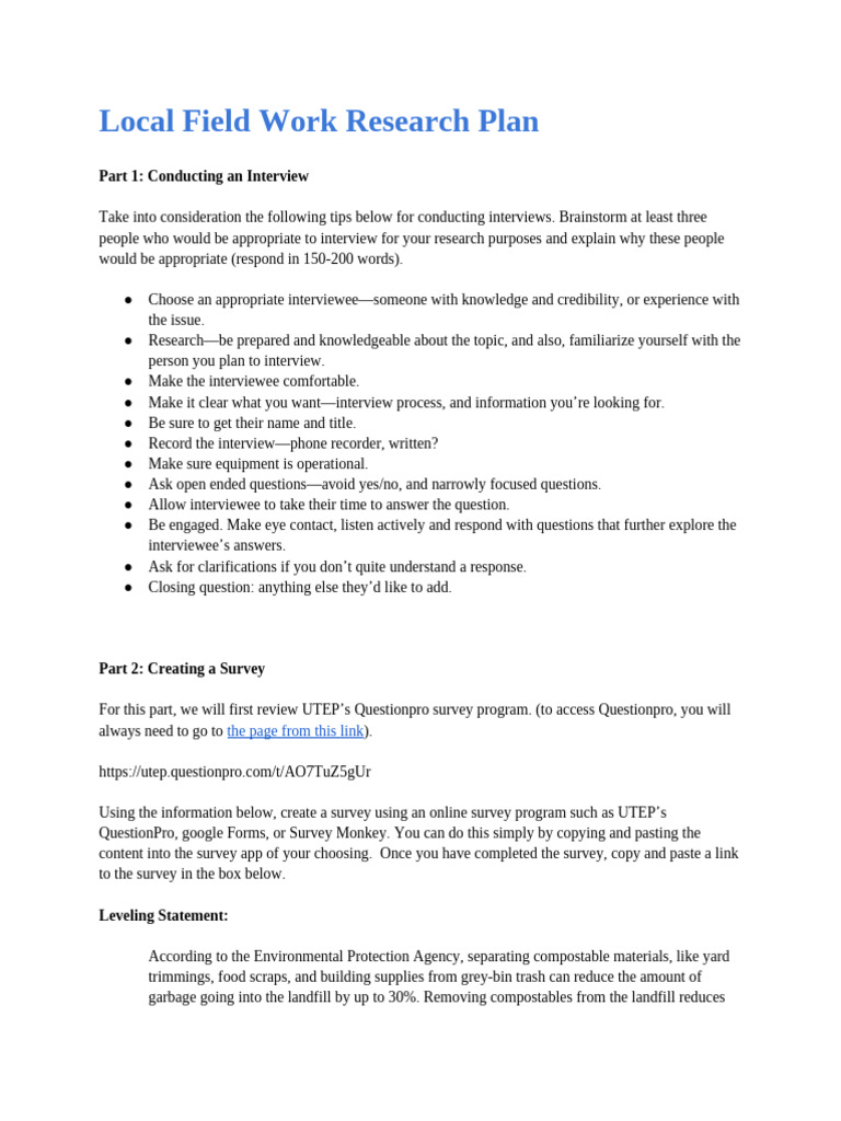 Local Field Work Research Plan | PDF