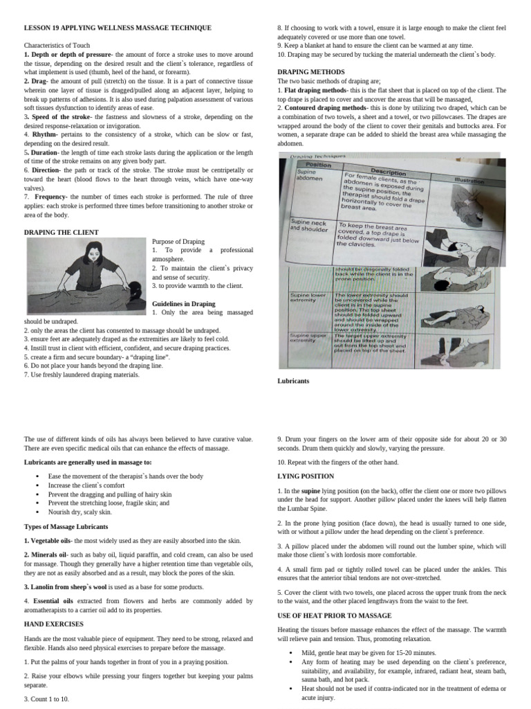 Handout TLE10 4th Quarter | PDF | Hand | Massage