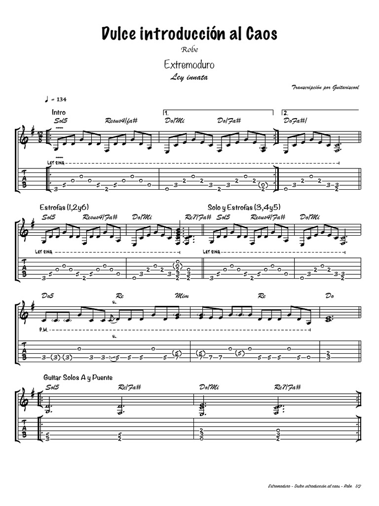 Extremoduro - Dulce Introducción Al Caos - Robe - Guitariscool | PDF