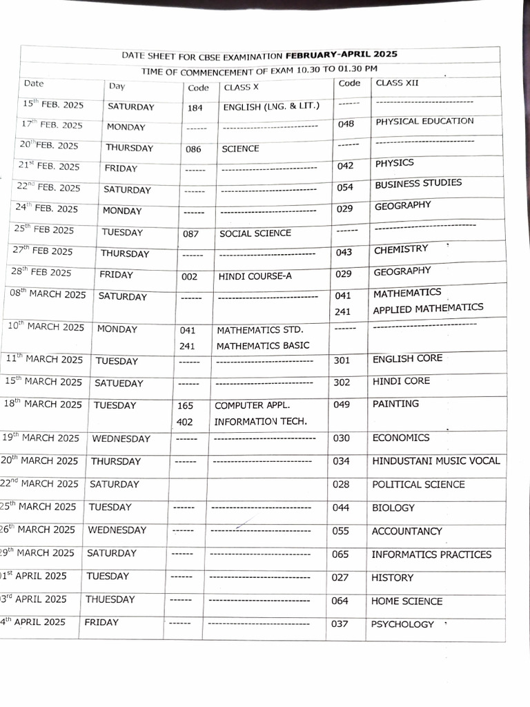 Datesheet Class 10 2025 Examiation PDF | PDF | Inquiry | Science
